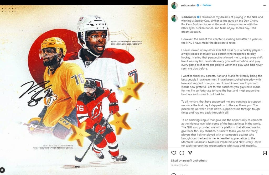 P.K. Subban Leaves Heartfelt Retirement Message To Fans